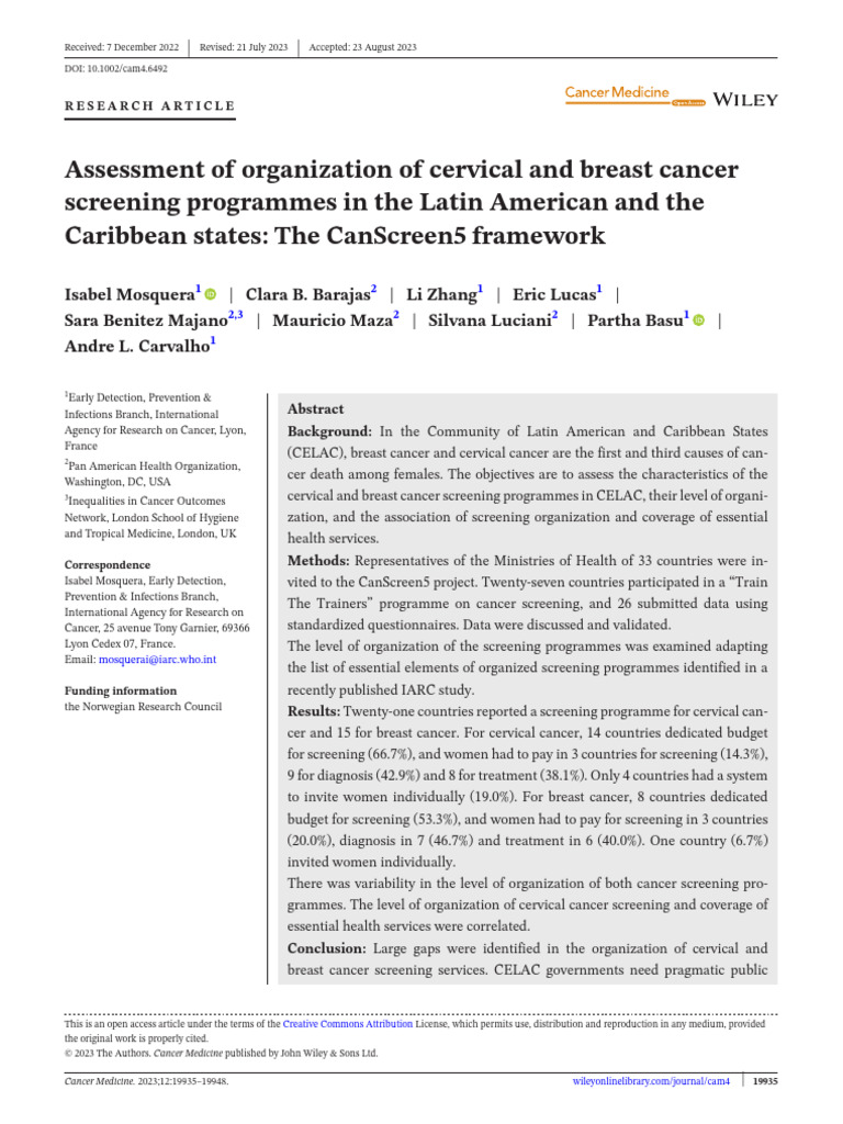 Assessment of Organization of Cervical and Breast Cancer Screening ...