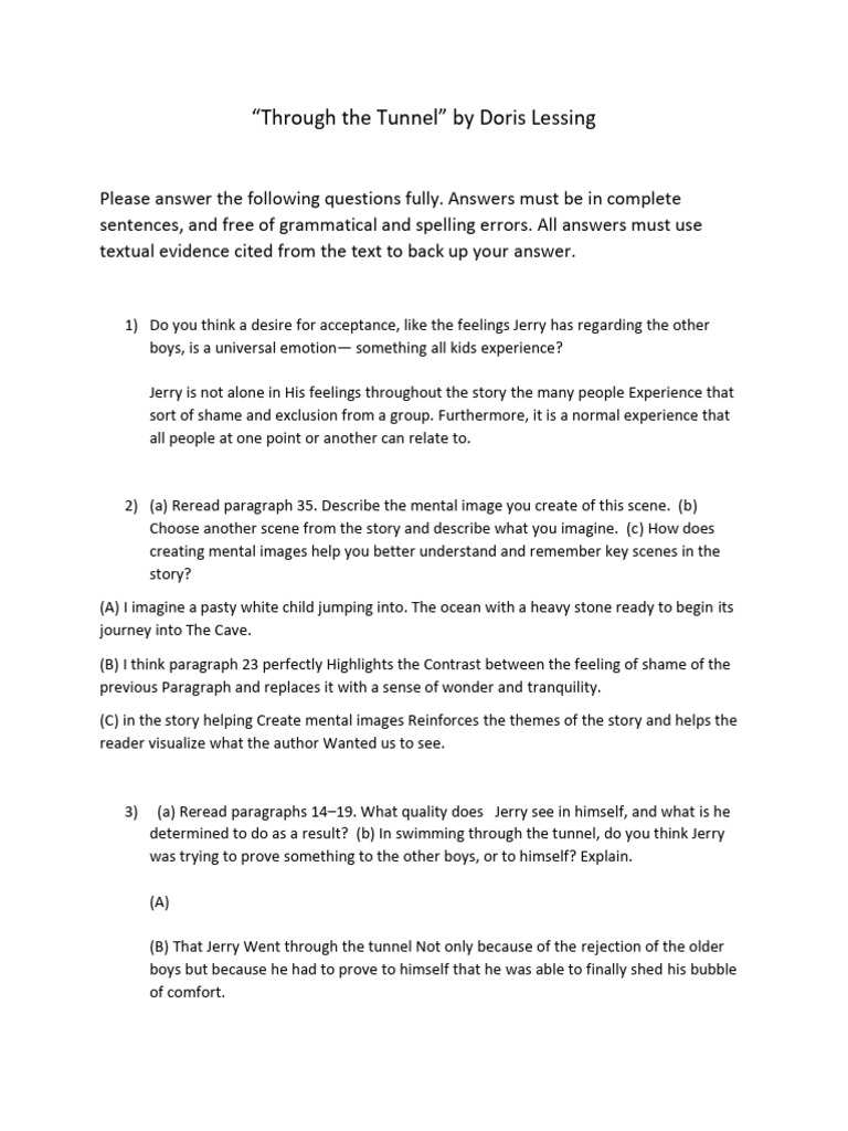 Through The Tunnel Questions | PDF