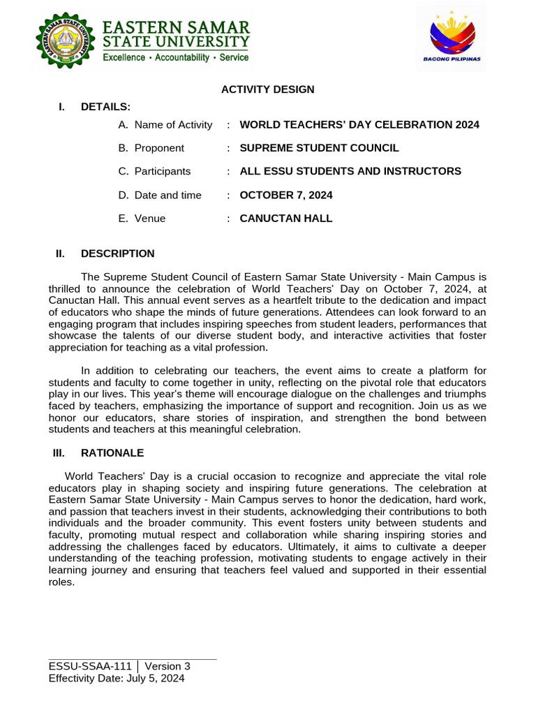 SSC - AD - World Teachers Day Celebration | PDF | Teachers