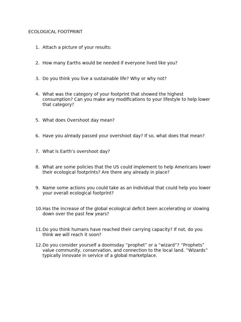 Ecological Footprint Questions | PDF