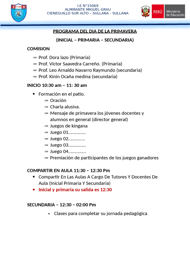 Programa Del Dia de La Primavera | PDF