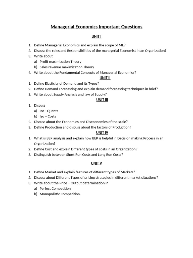 Managerial Economics Important Questions | PDF
