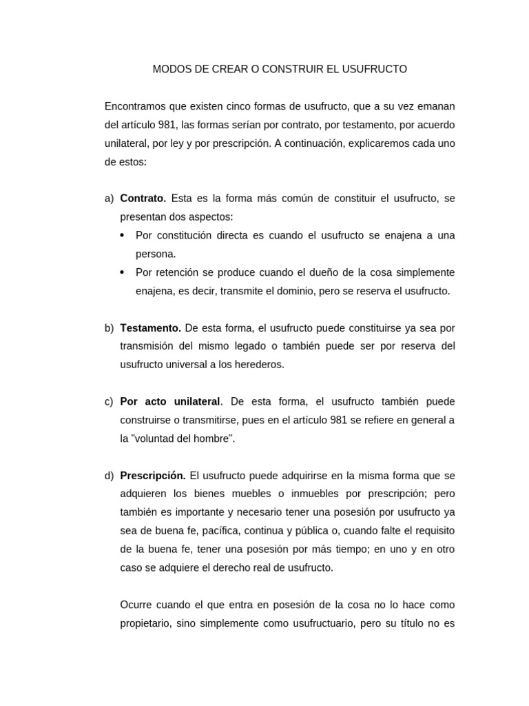 Bienes - Modos de Crear o Construir El Usufructo | PDF
