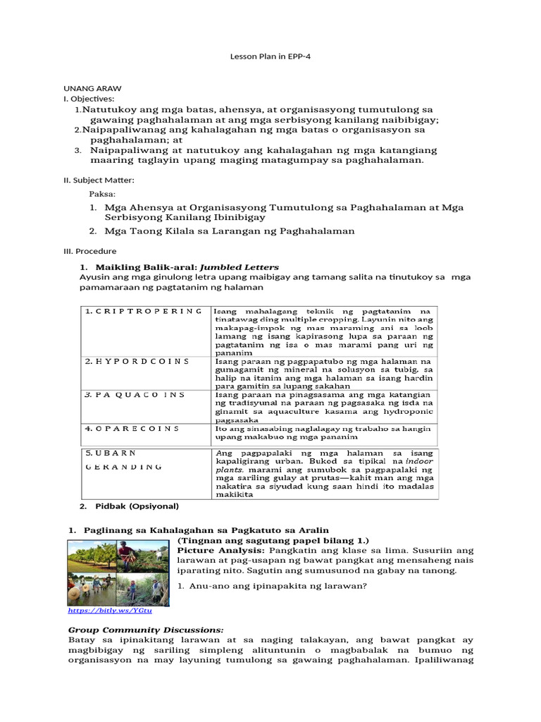 Lesson Plan in EPP4 Week 2 | PDF
