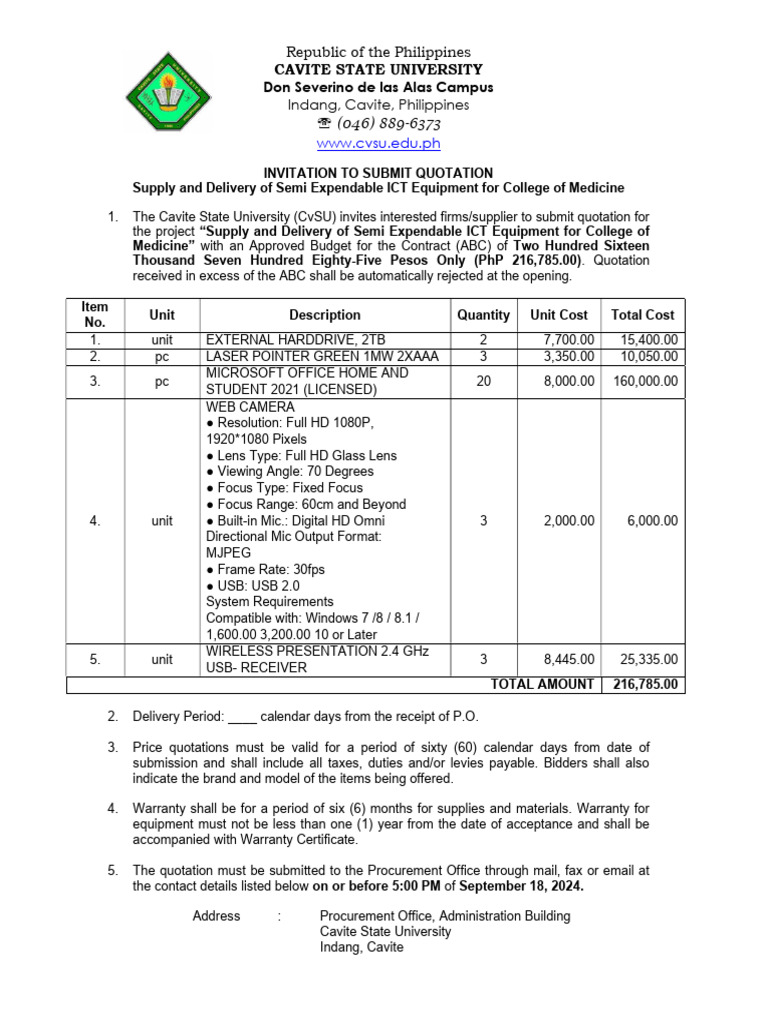 Supply and Delivery of Semi Expendable ICT Equipment For College of ...