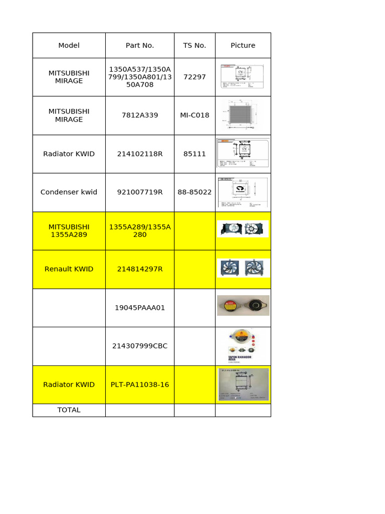 Numeros de Parte Mitsubishi Mirage | PDF
