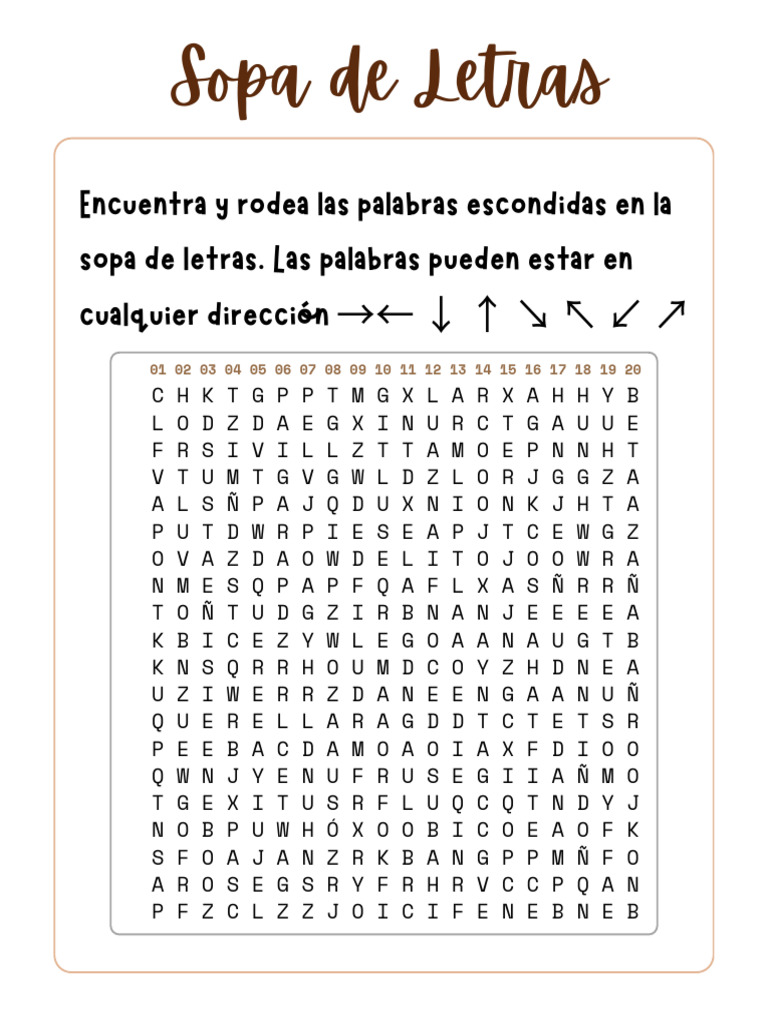 Hoja de Trabajo Sopa de Letras de Otoño Ilustrado Tonos Cálidos | PDF