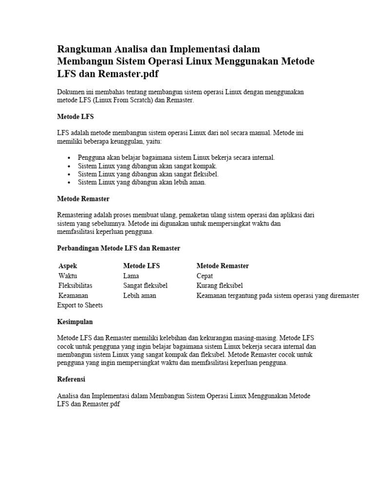 Rangkuman Analisa Dan Implementasi Dalam Membangun Sistem Operasi Linux Menggunakan Metode LFS ...