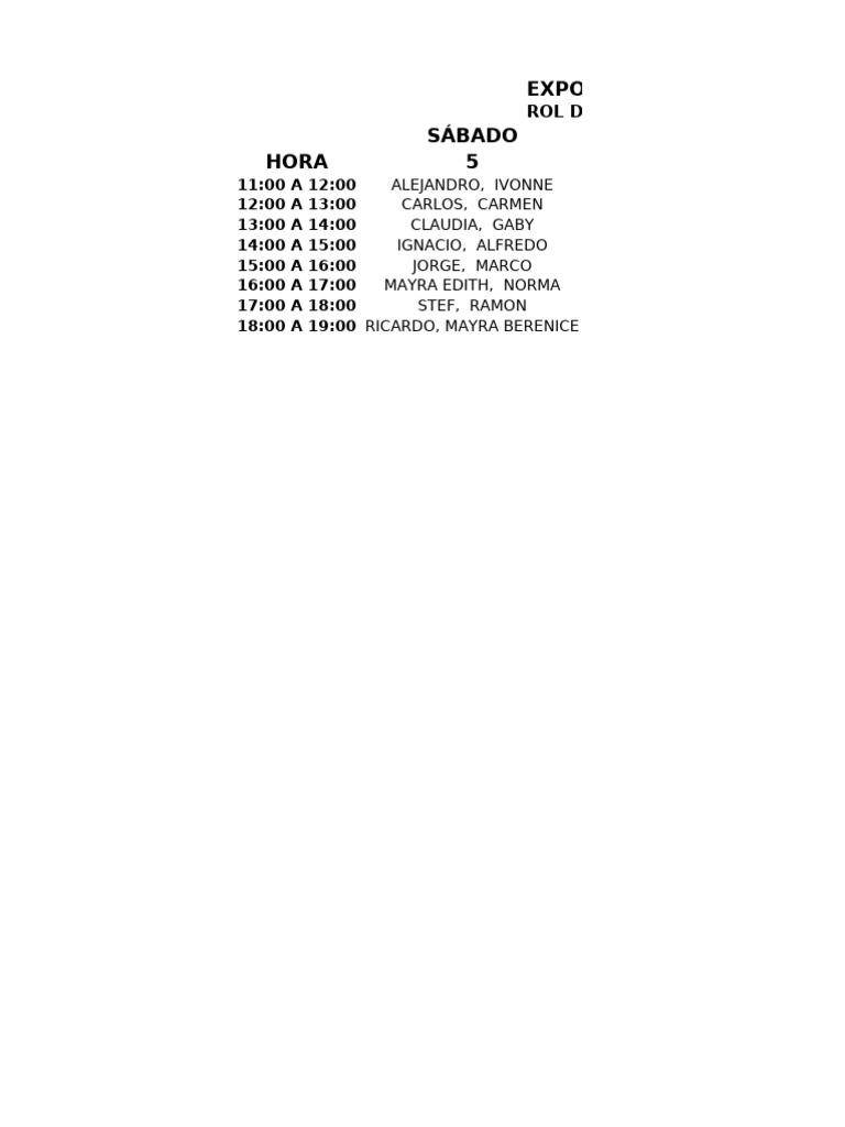 Rol de Horarios Expo-Empoderate | PDF
