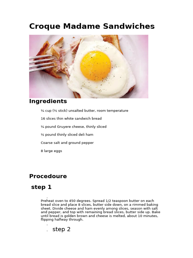 Croque Madame Sandwiches | PDF