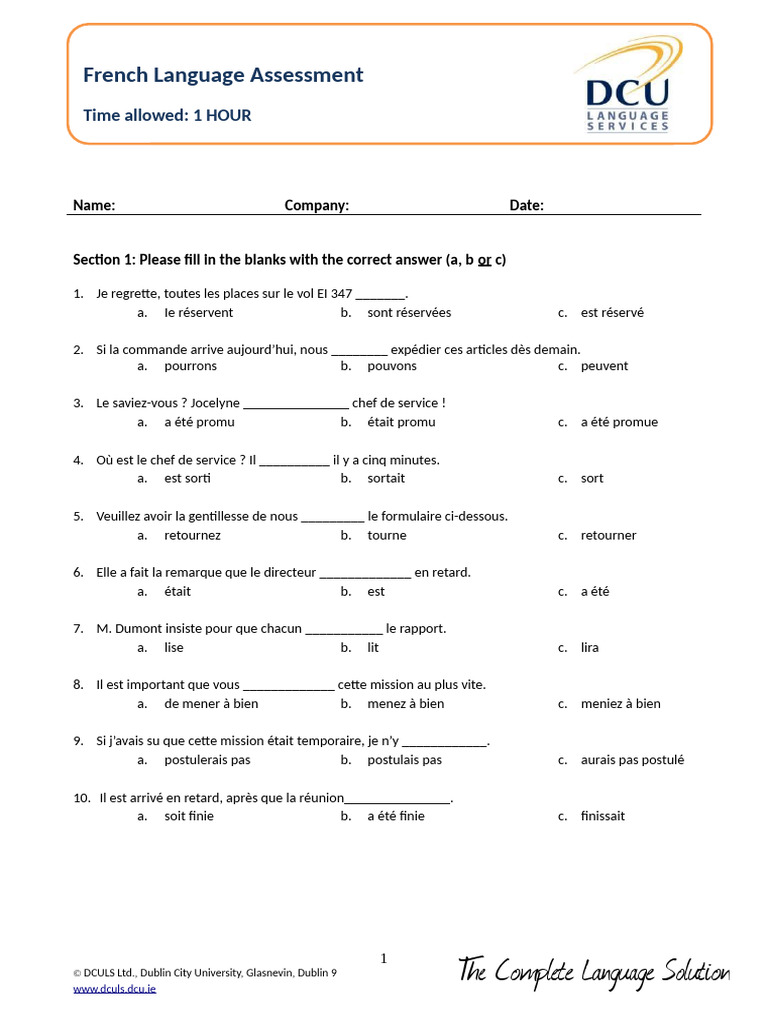 French Language Assessment | PDF