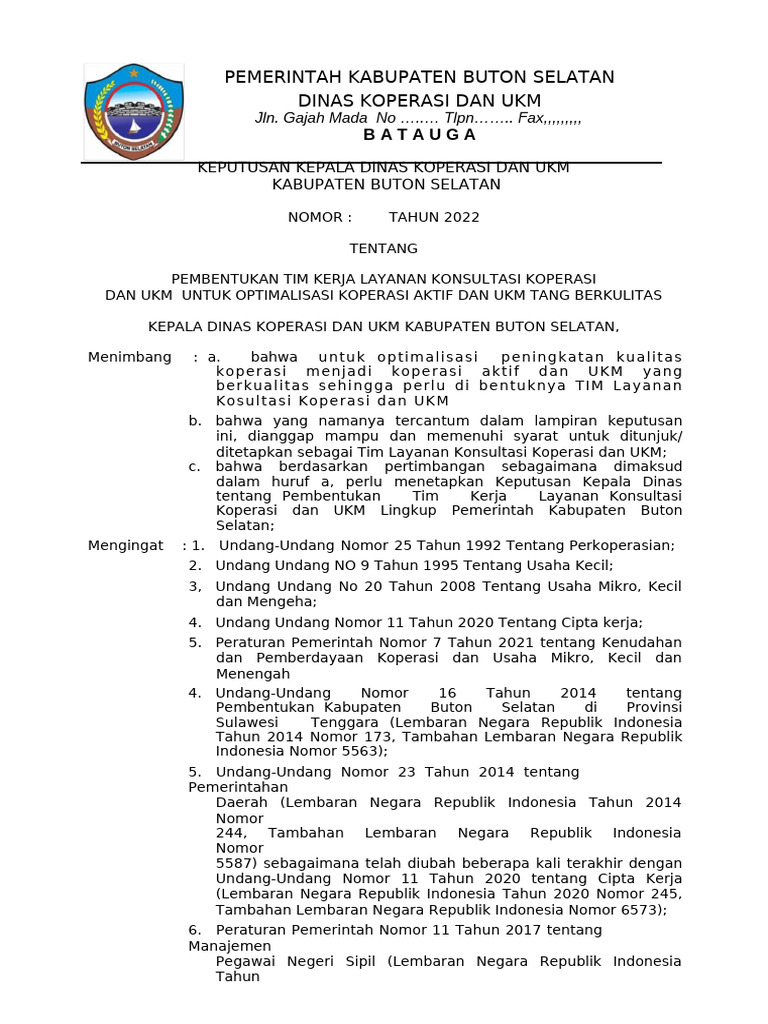 SK Pembentukan Tim Kerja Efektif | PDF