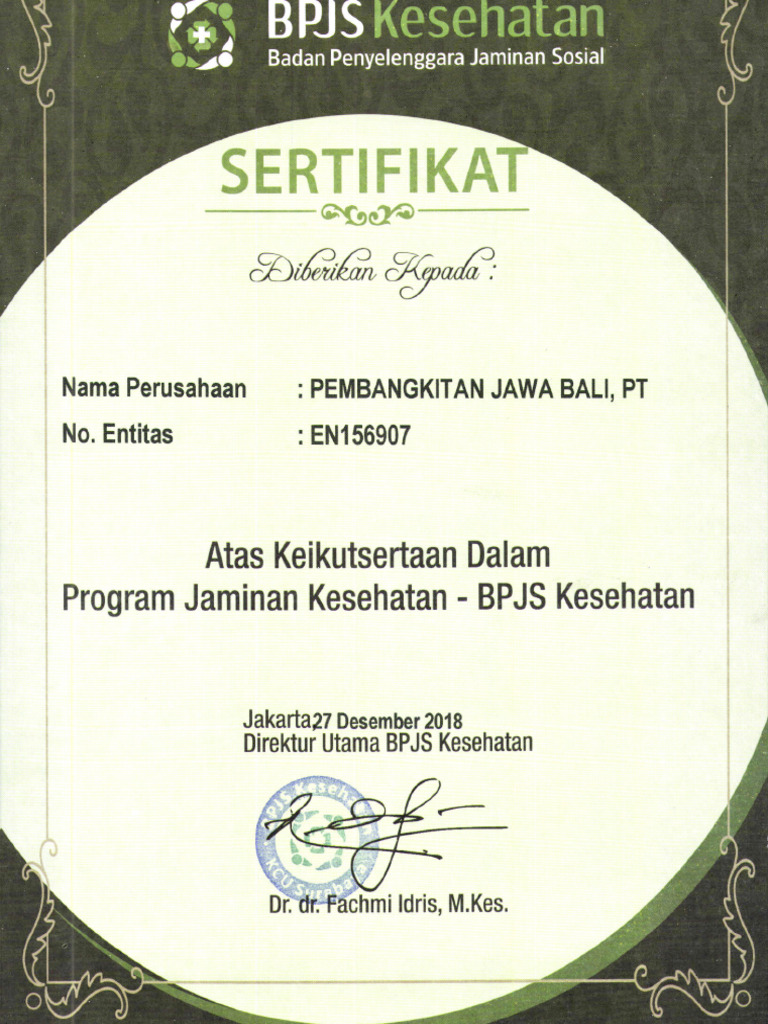 SERTIFIKAT KEPESERTAAN BPJS KESEHATAN | PDF