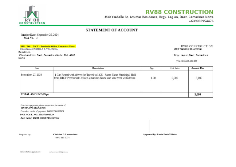 Statement of Account SOA Format | PDF