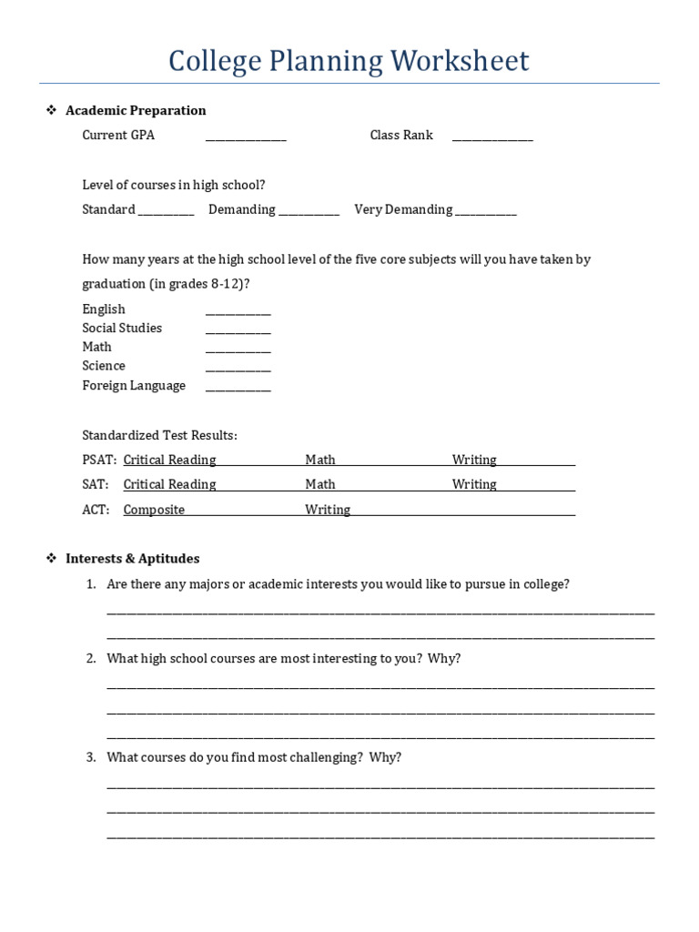 College Planning Worksheet | PDF