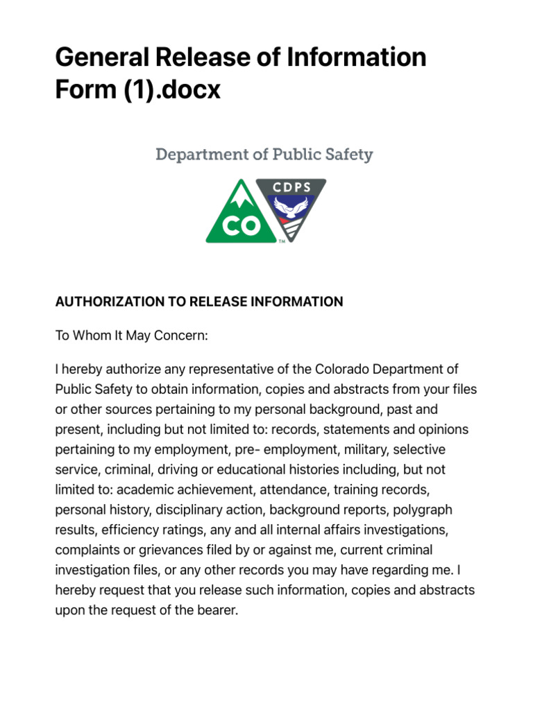General Release of Information Form | PDF