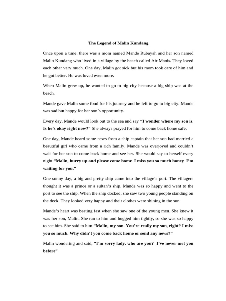 Story Telling - Malin Kundang | PDF