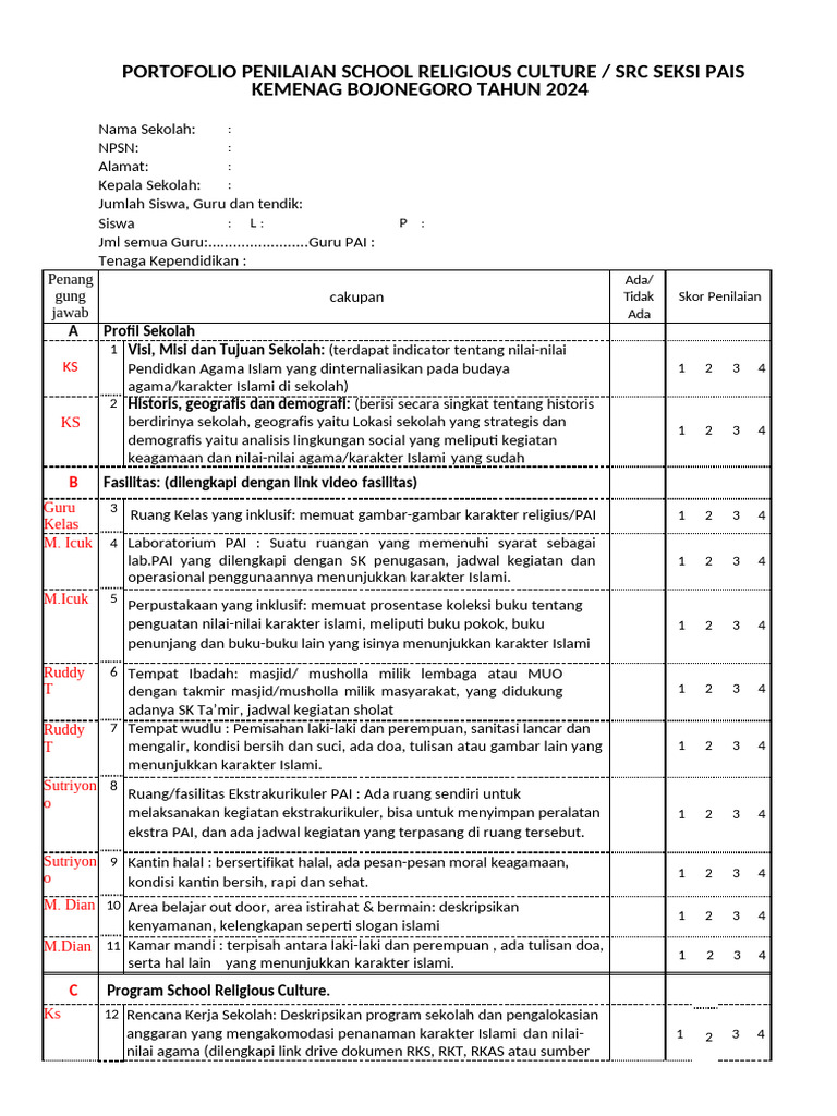 Portofolio Penilaian School Religious Culture Oye | PDF