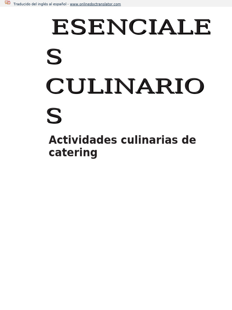 Culinary Essentials. Culinary Catering Activities - En.es | PDF
