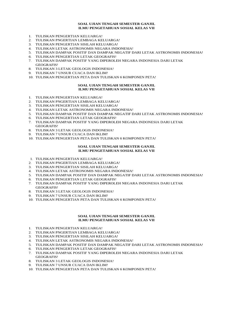 Soal Uts Kelas Vii | PDF