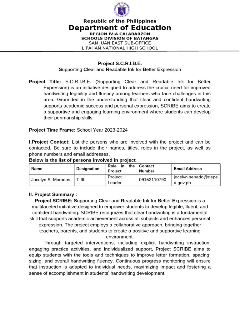 Project SCRIBE | PDF