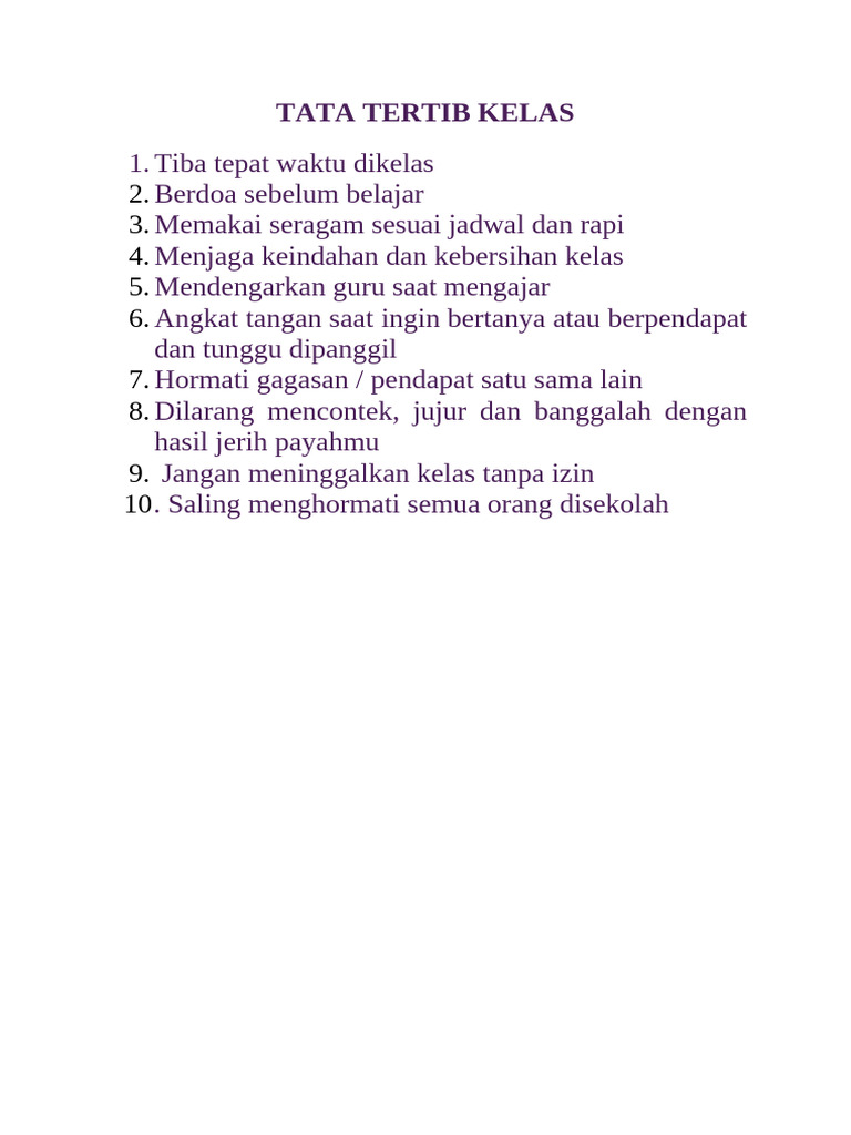 Tata Tertib Kelas | PDF