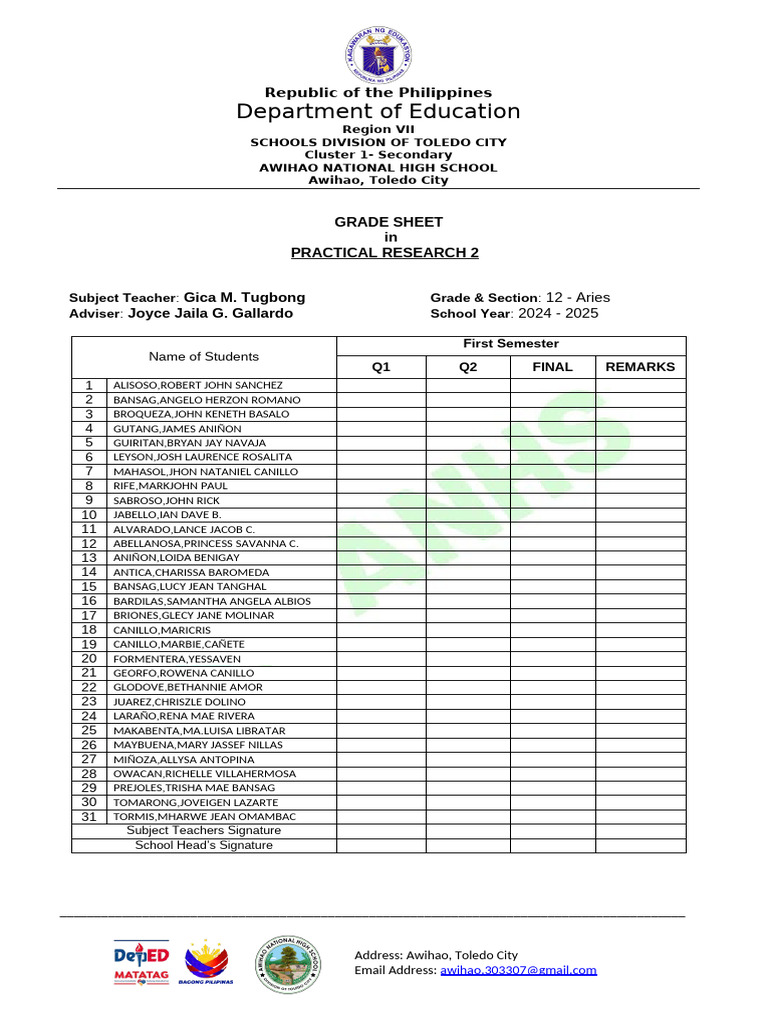Official Grade Sheet - Pagsulat Sa Filipino Sa Piling Larang Sy 2024 ...