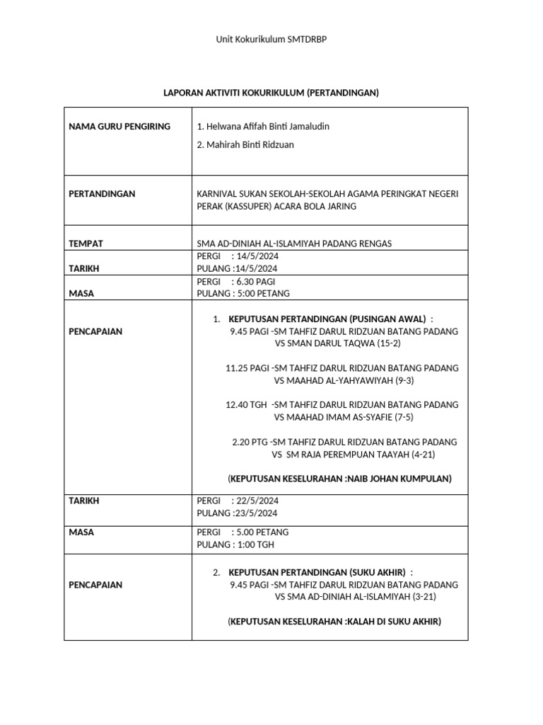 LAPORAN AKTIVITI KOKU (MEMANAH) 2024 | PDF