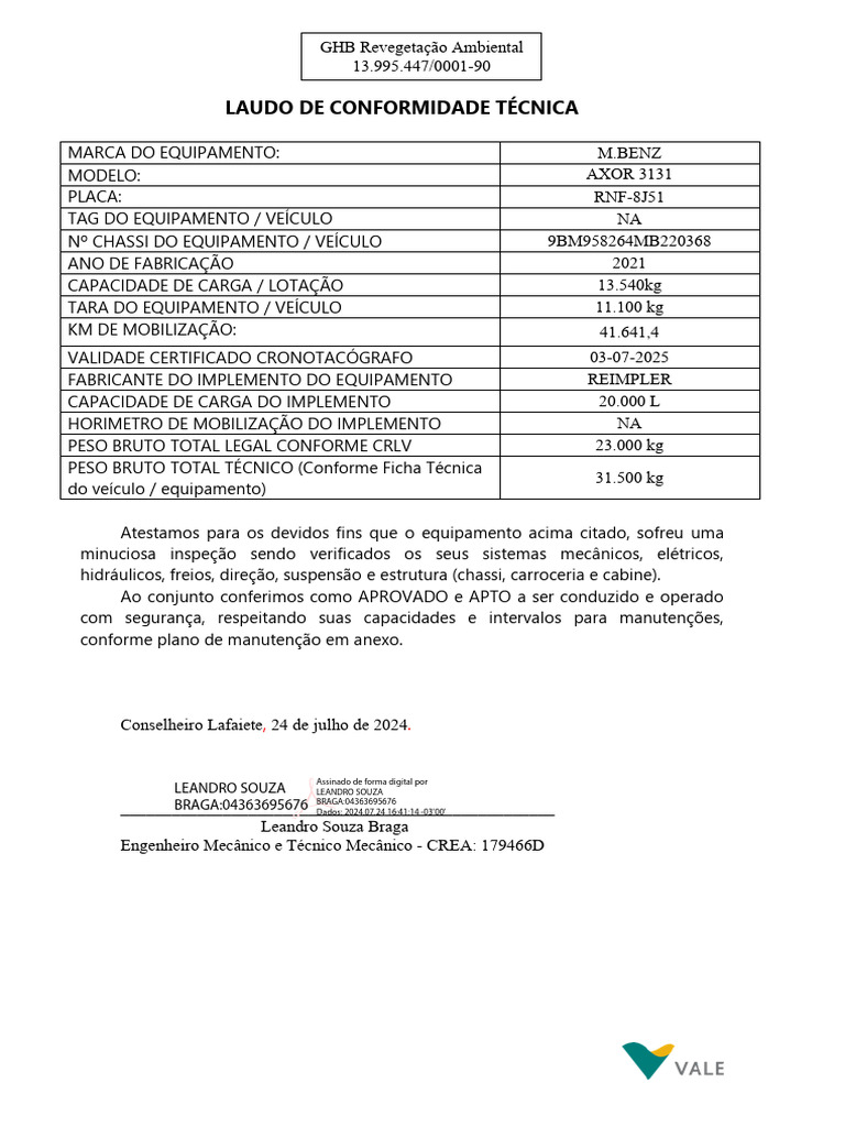 Anexo 08 - Laudo de Conformidade | PDF