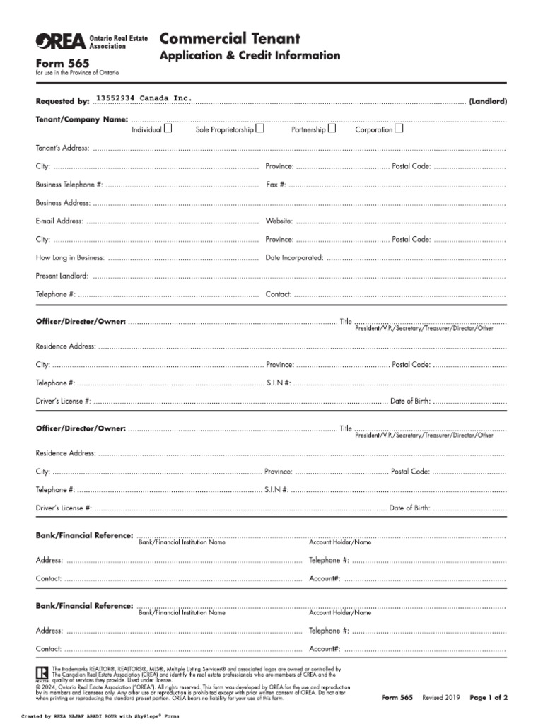 Commercial Tenant Application | PDF
