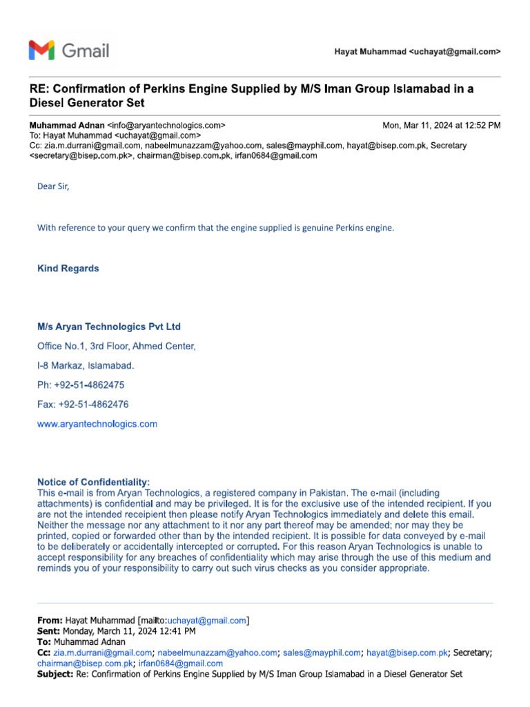 Email Reply by Aryan Technologics PDF | PDF