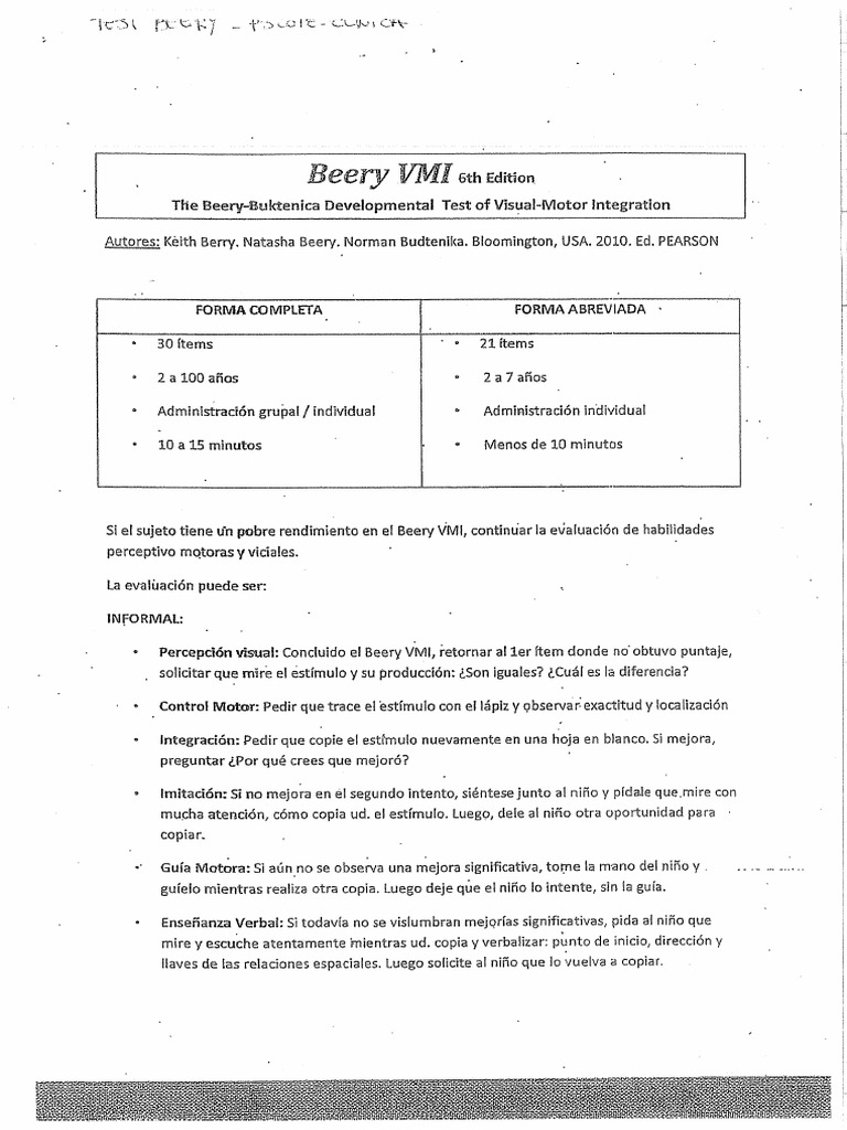 Test Beery SIN ANILLAR $110 | PDF