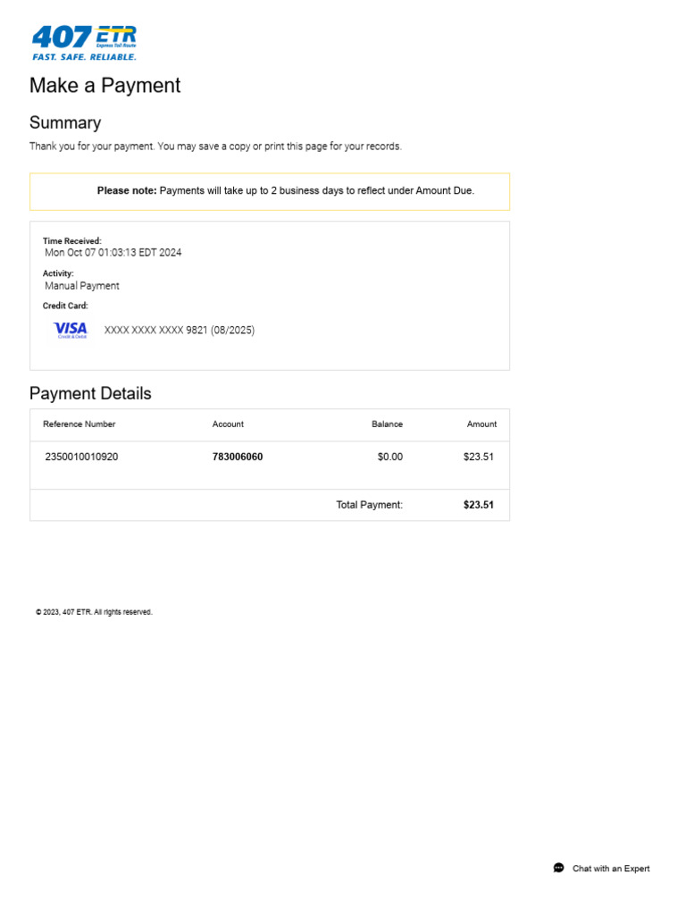 Make A Payment Step 3 - 407 ETR | PDF