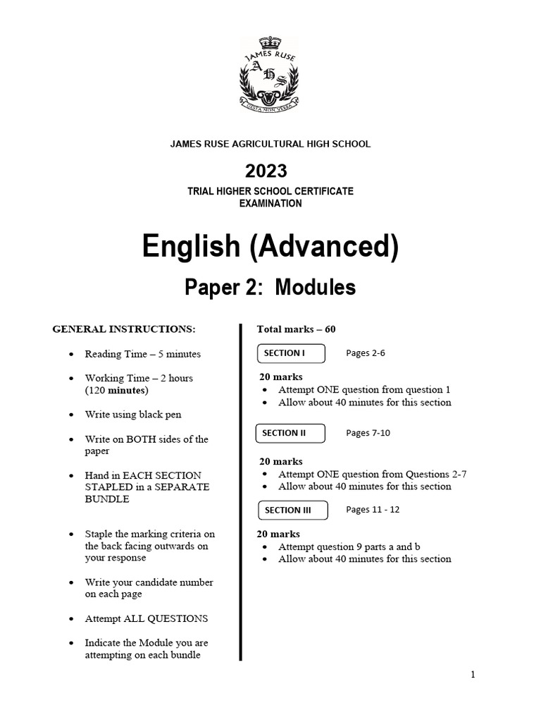 James Ruse 2023 English Trial Paper 2 Advanced | PDF