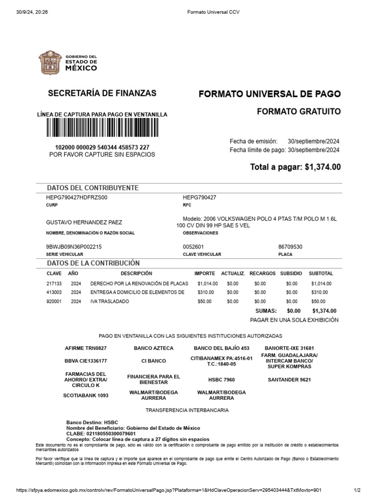 Formato Universal CCV | PDF