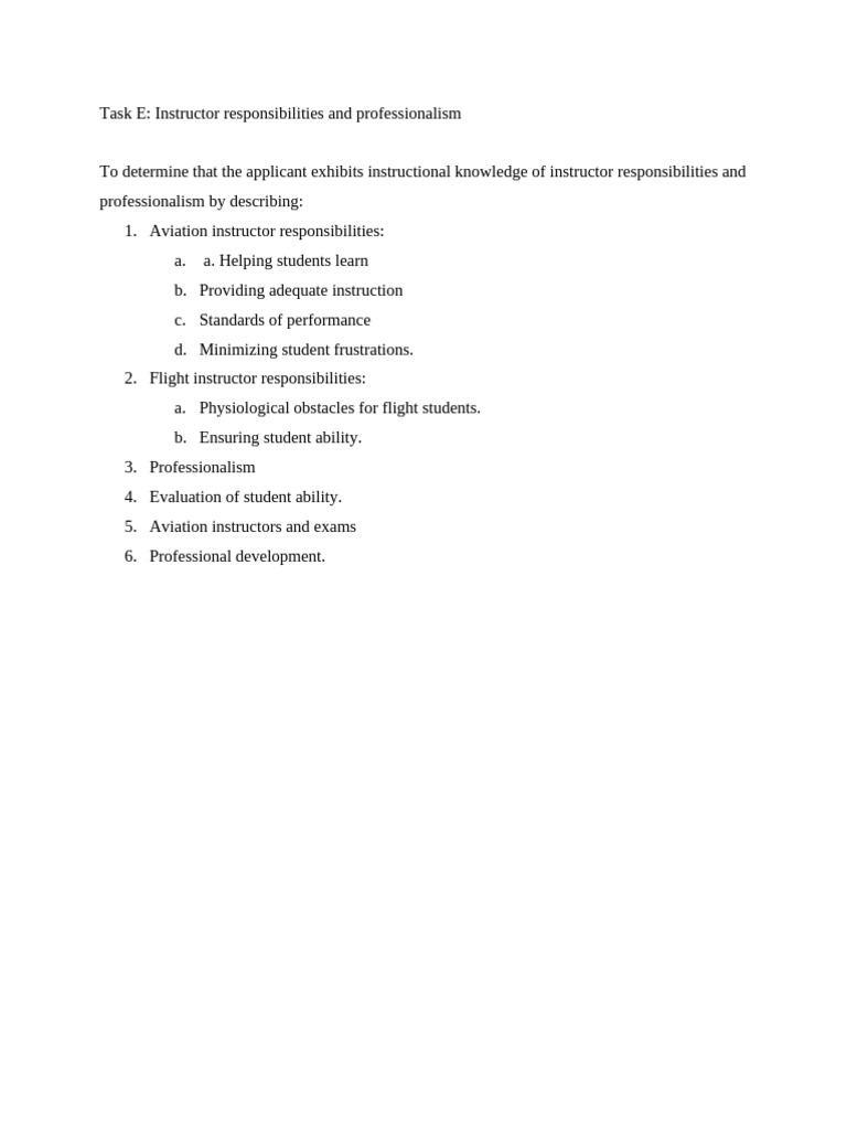 Task E - Instructor Responsibilities and Professionalism | PDF
