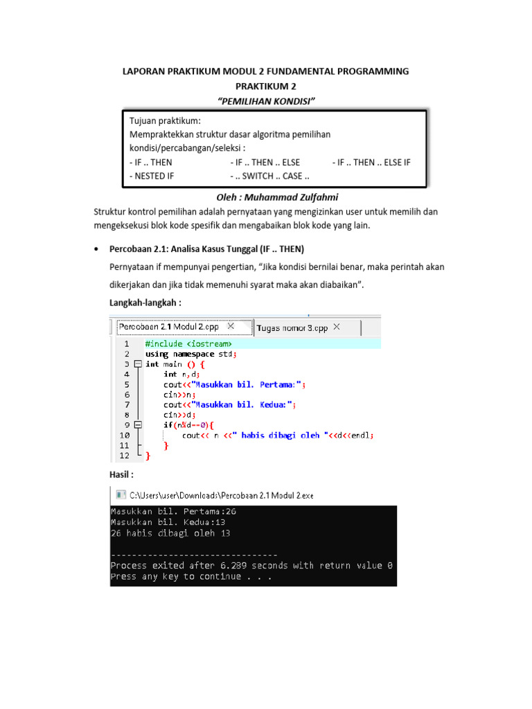 Laporan Praktikum Muhammad Zulfahmi Modul 2 Fundamental Programming | PDF