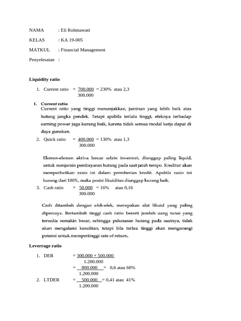Latihan Soal Financial Management Eli Rohmawati KA 19-005 | PDF
