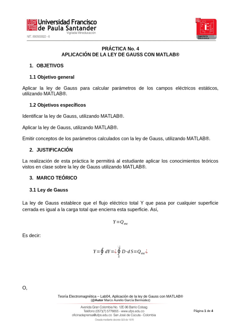 TE, Lab04 - Aplicación de La Ley de Gauss Con Matlab | PDF