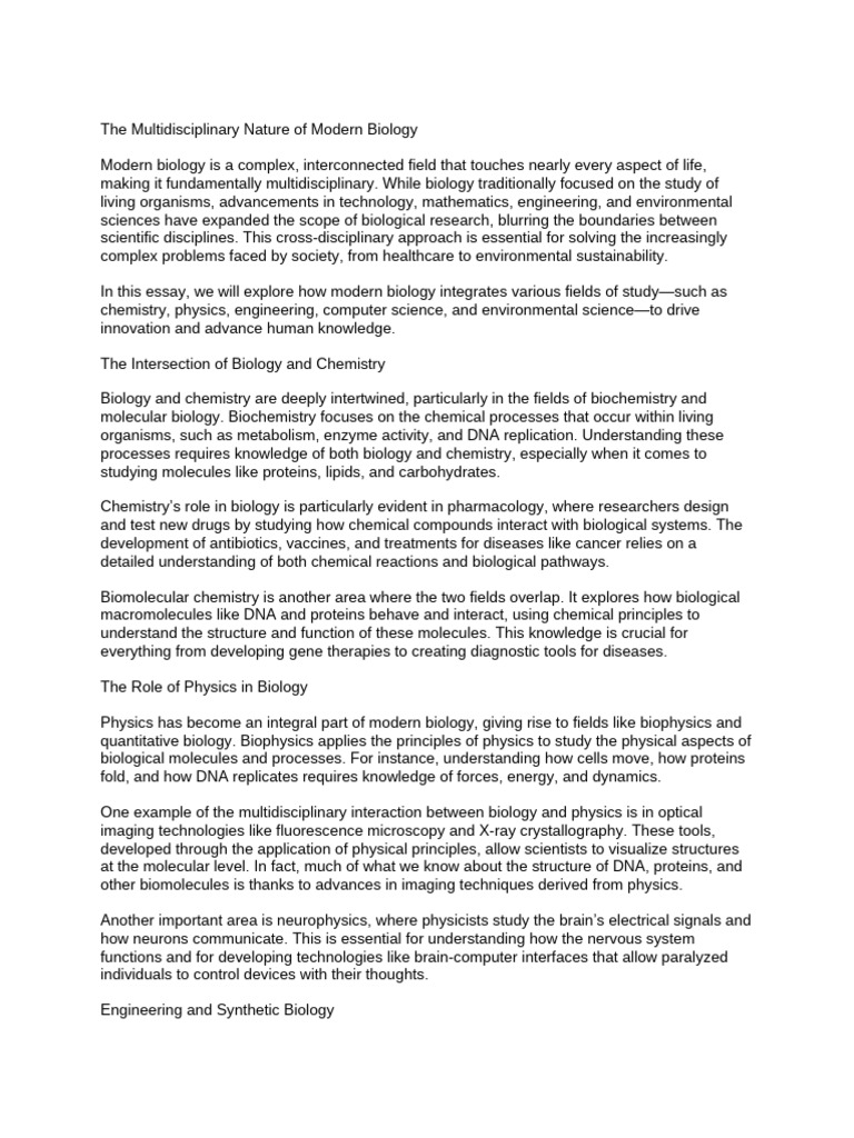The Multidisciplinary Nature of Modern Biology | PDF | Bioinformatics ...