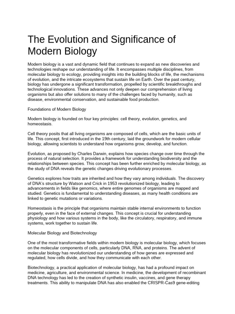 The Evolution and Significance of Modern Biology | PDF | Biotechnology ...