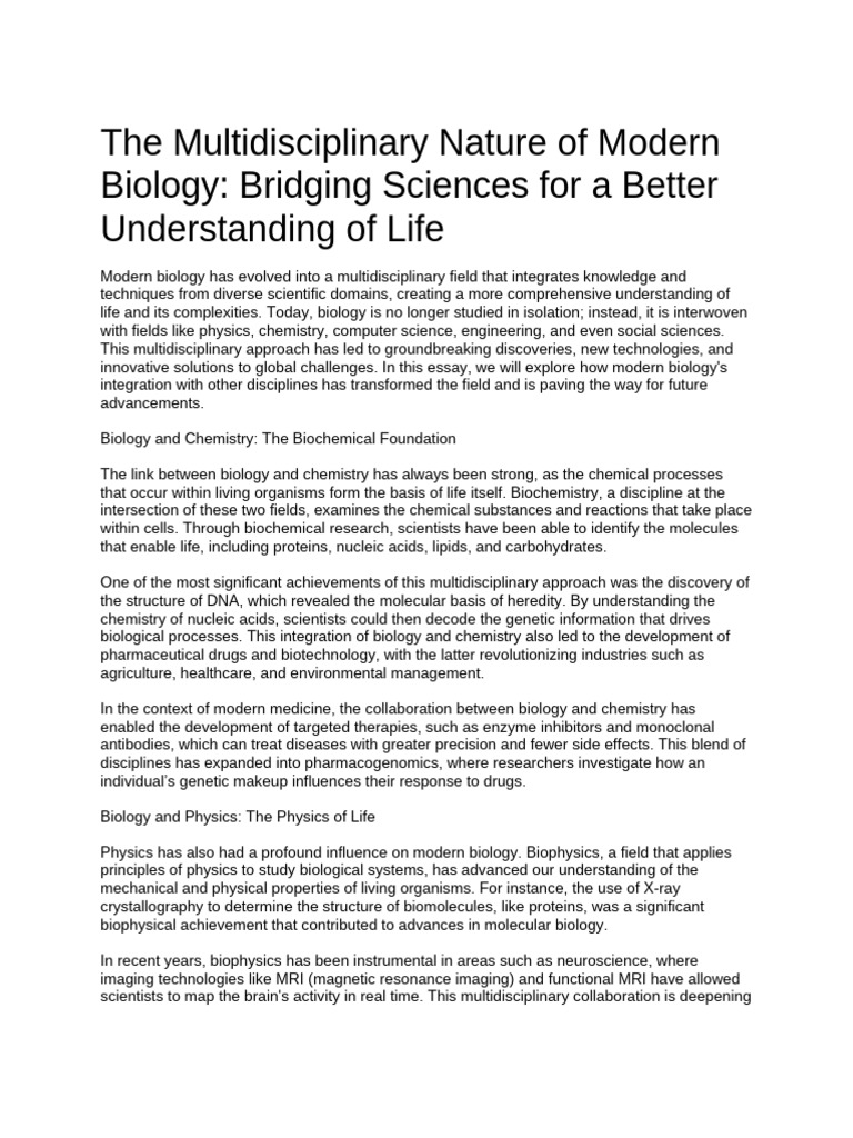 The Multidisciplinary Nature of Modern Biology - Bridging Sciences For ...