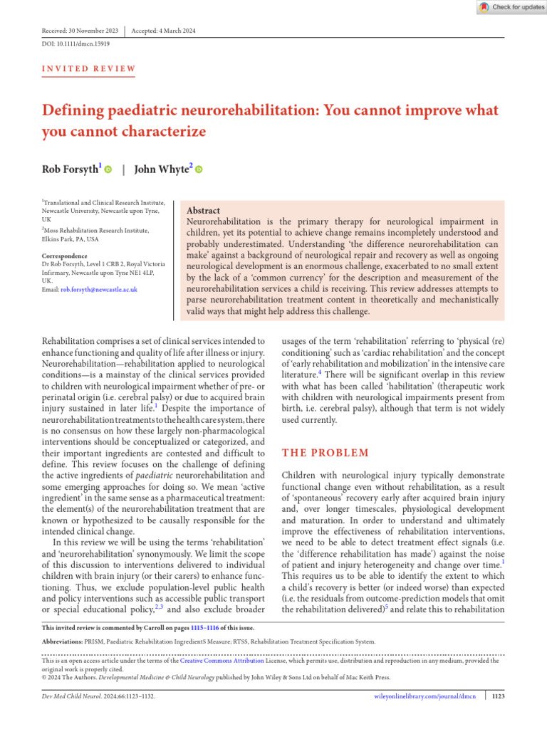 Develop Med Child Neuro - 2024 - Forsyth - Defining paediatric ...