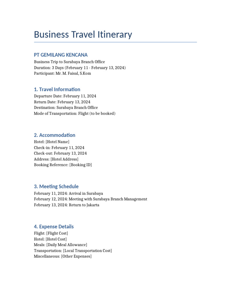 Business Travel Itinerary PT Gemilang Kencana | PDF