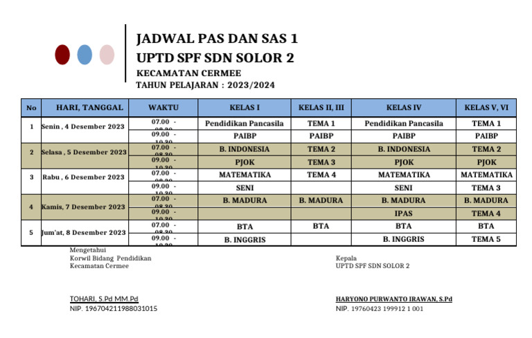 Jadwal Pas-Sas I 2023-2024 | PDF