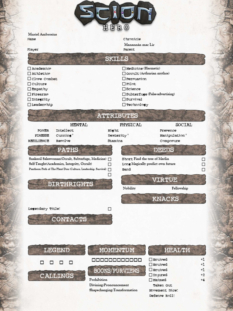 Scion Hero Sorcerer Sheet | PDF