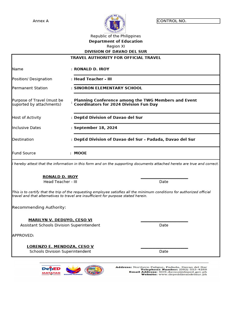 Authority-To-Travel TWG Sped Fun Day | PDF