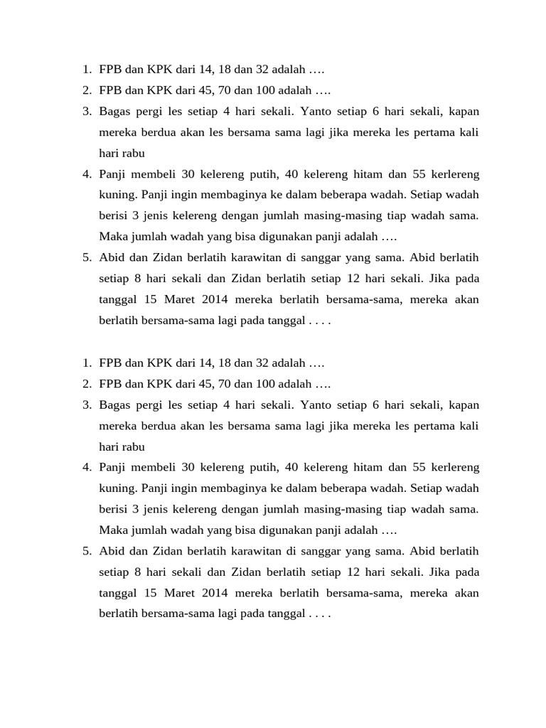 Soal FPB Dan KPK | PDF