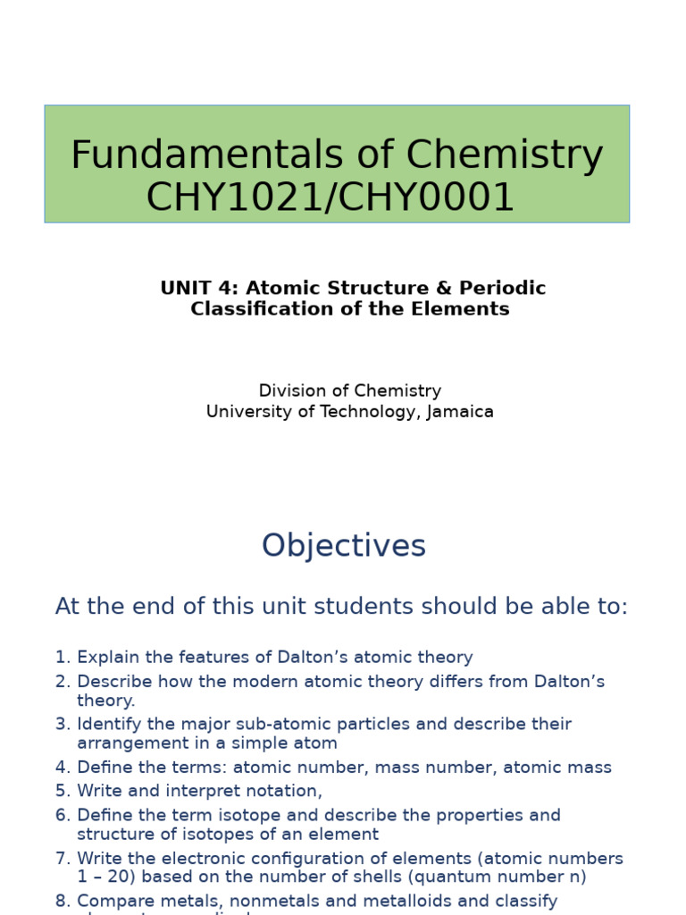 Unit 4 - Atomic Structure and Periodic Classification of The Elements | PDF