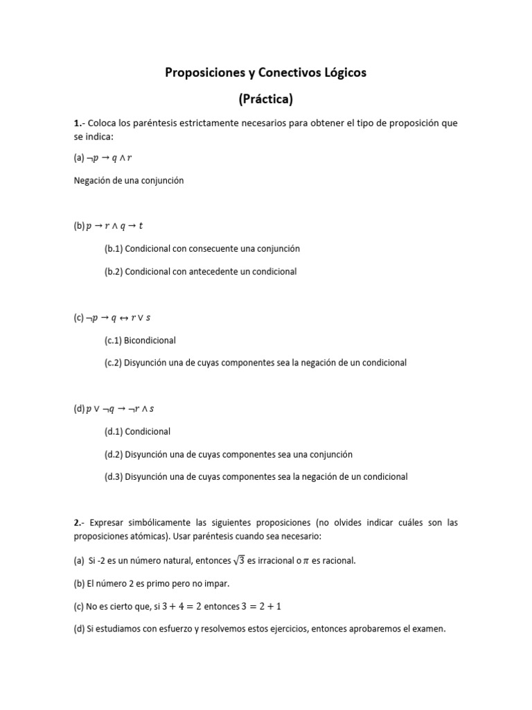 1-01 (Práctica) Proposiciones y Conectivos Lógicos | PDF